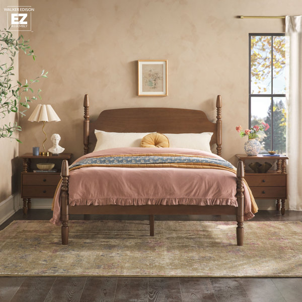 Walker Edison Solid Wood 3-Piece Spindle Vivienne Bed With Two Walker Edison Easy Assembly 2 ...